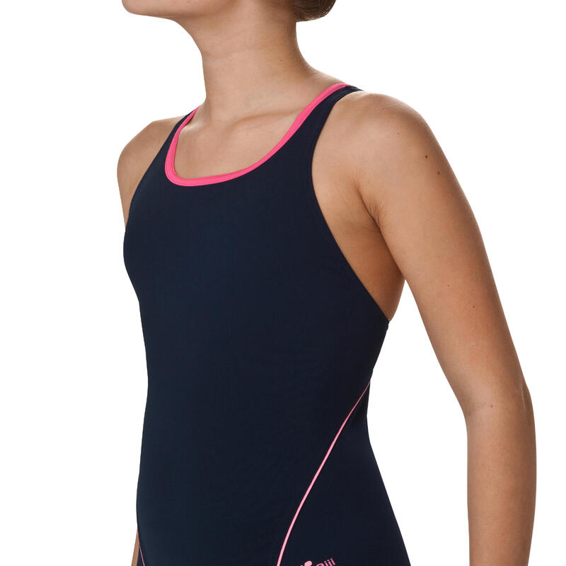 Kamiye Girls One Piece Swimsuit Blue Pink Nabaiji Decathlon