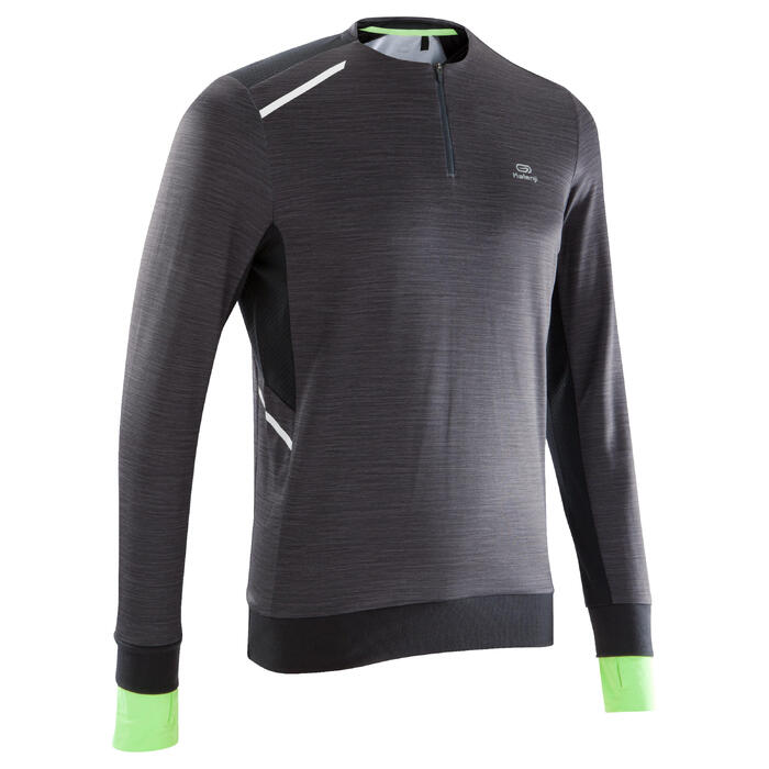 Tee Shirt Manches Longues Running Homme Run Warm Noir Chiné Kalenji