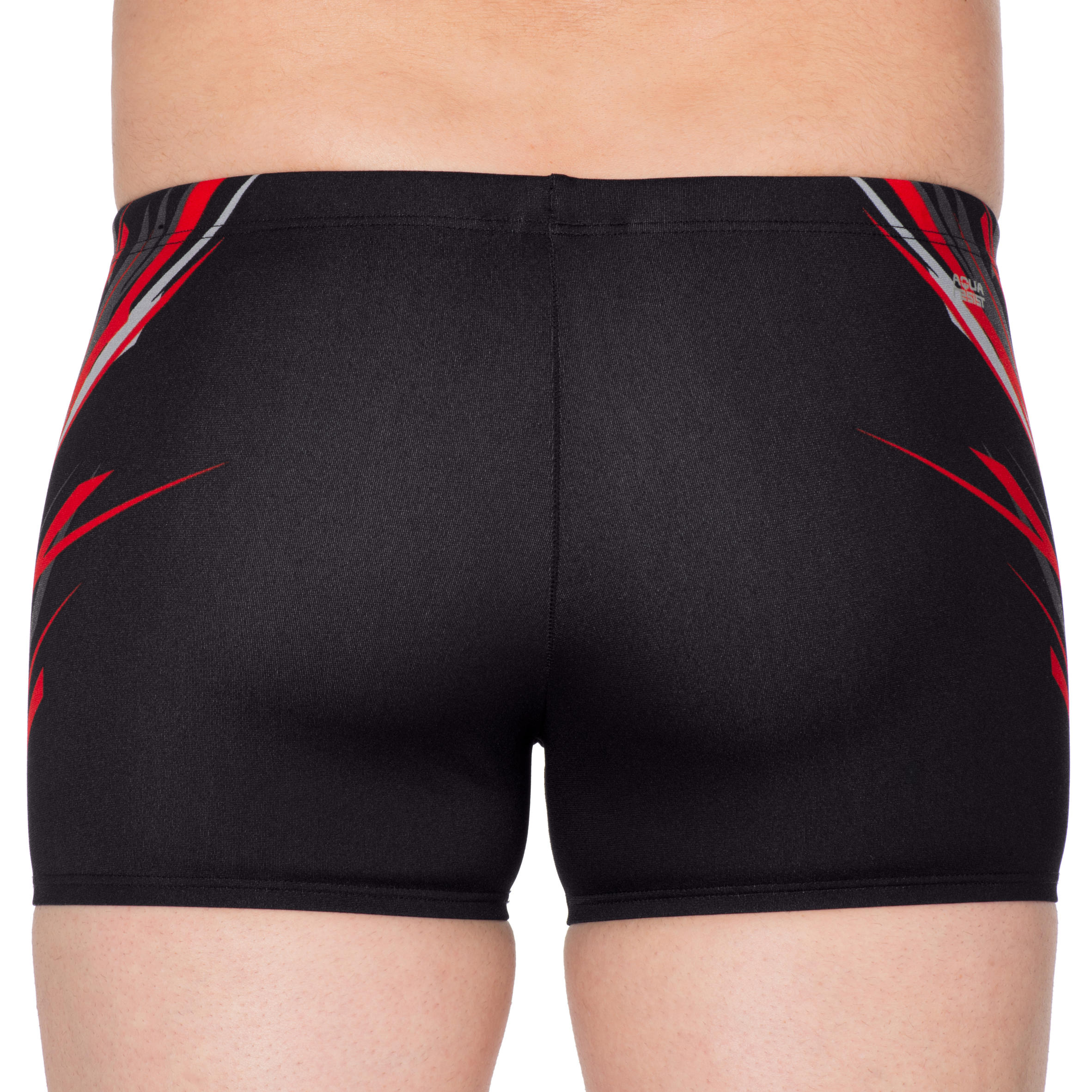 MEN'S SWIM SHORTS BOXER 500 PRINT BLACK RED - Decathlon
