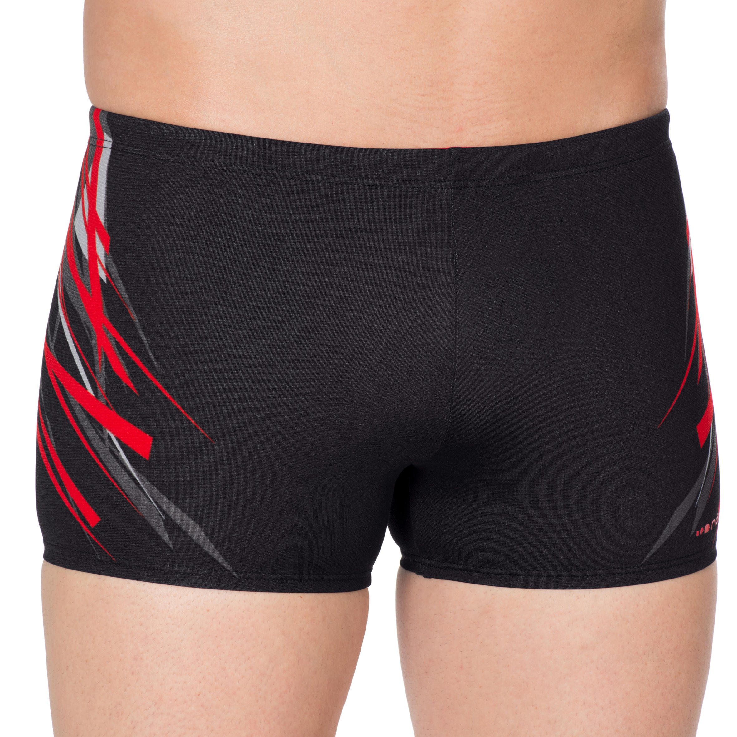MEN'S SWIM SHORTS BOXER 500 PRINT BLACK RED - Decathlon