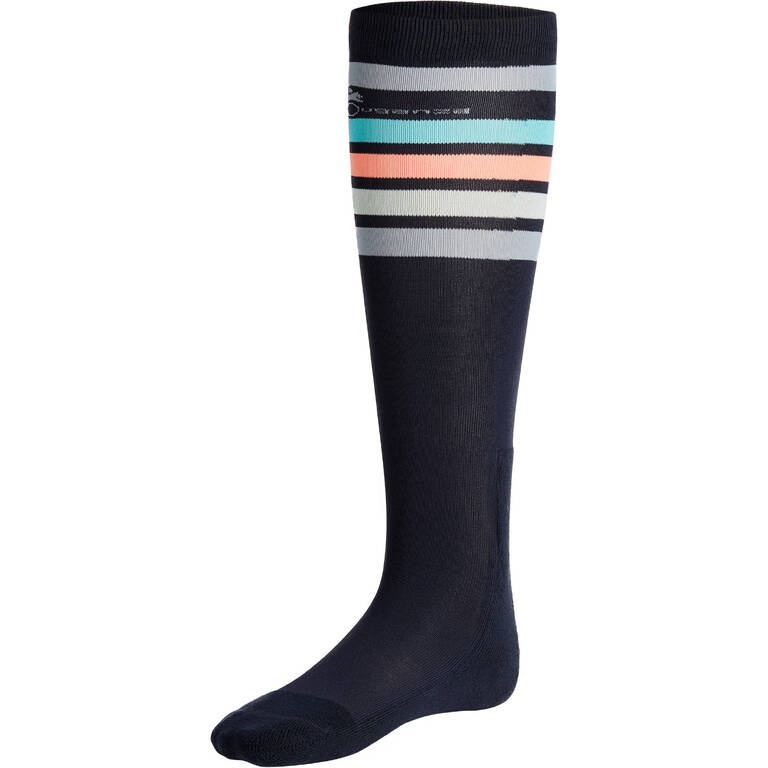 100 Adult Horse Riding Socks - Navy/Pink Stripes - Decathlon