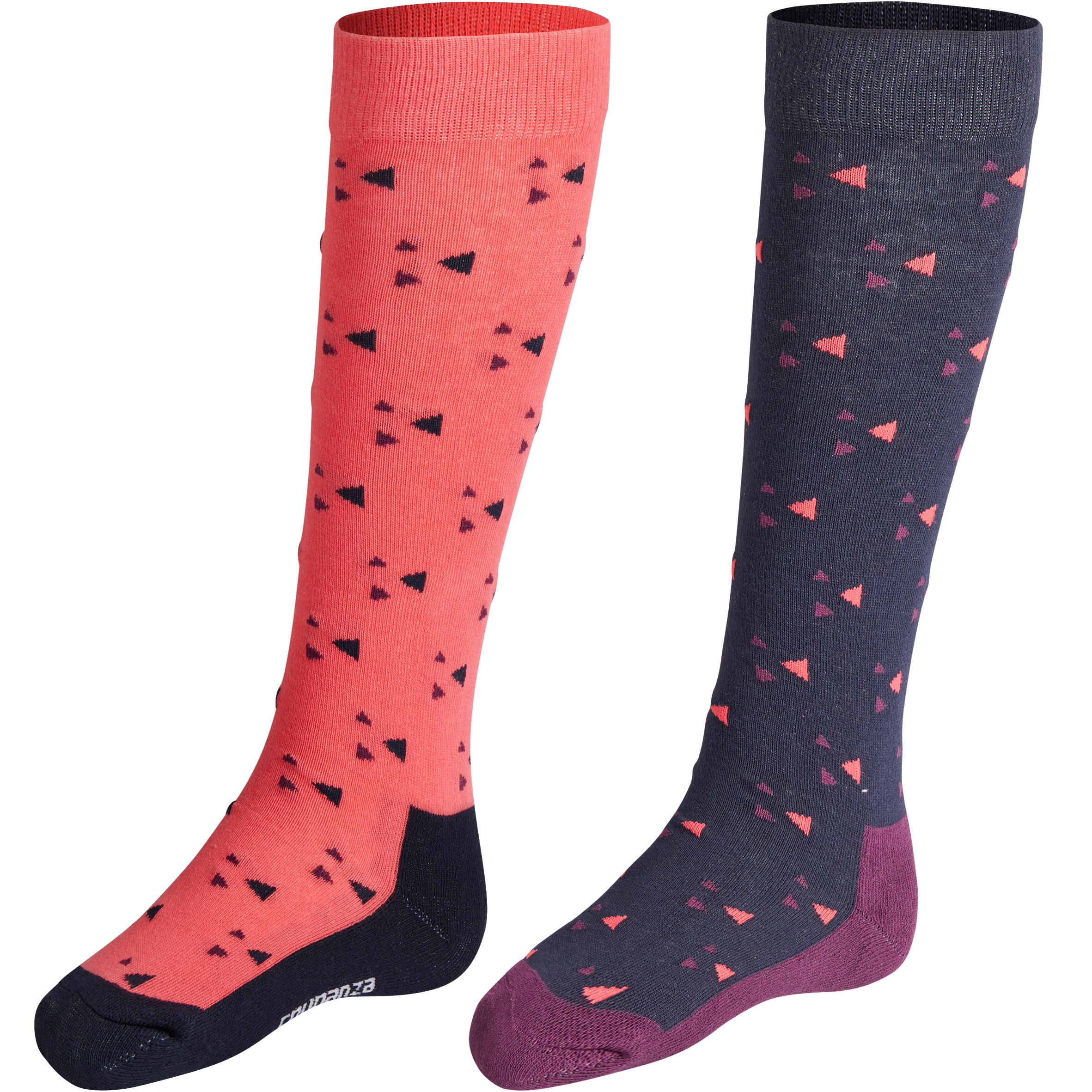 500 Girls' Horse Riding Socks Twin-Pack - Navy/Pink - Decathlon