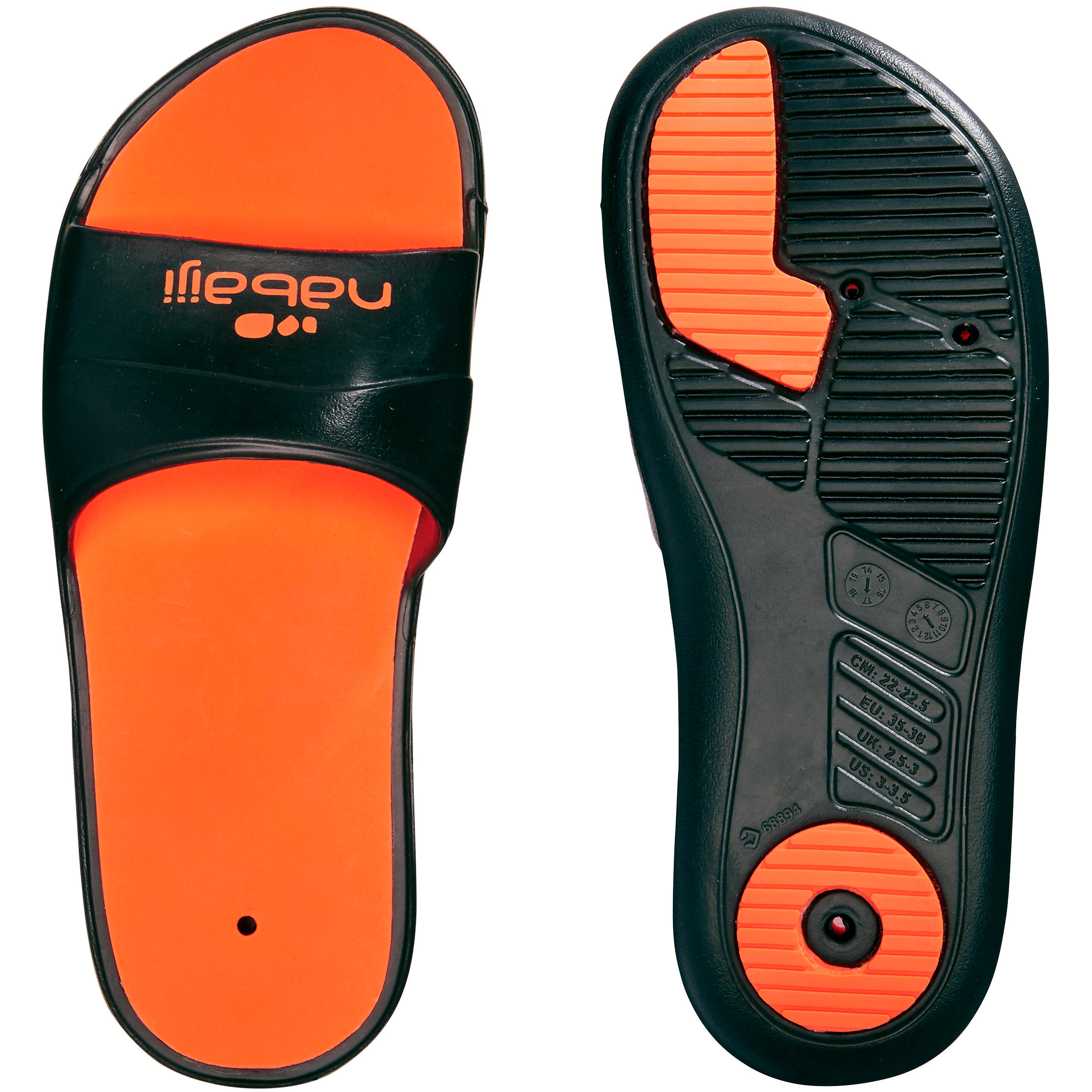 BOY’S SLAP 500 POOL SANDALS BLACK ORANGE - Decathlon