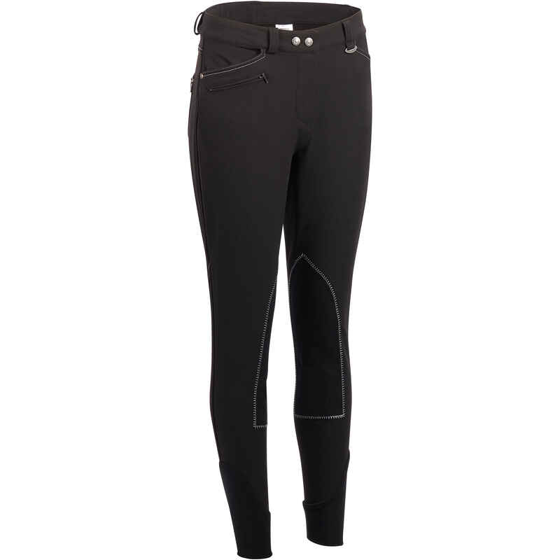 BR700 Women's Horse Riding Seat Patch Jodhpurs - Black - Decathlon