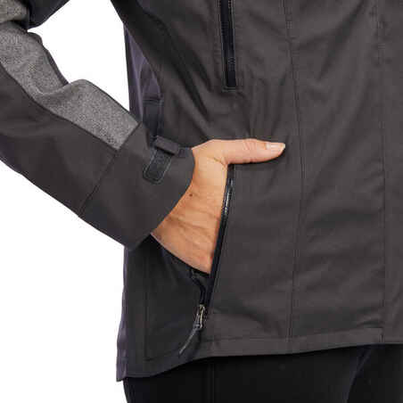 500 Women's Horse Riding Waterproof Jacket - Dark Grey and Chevron ...