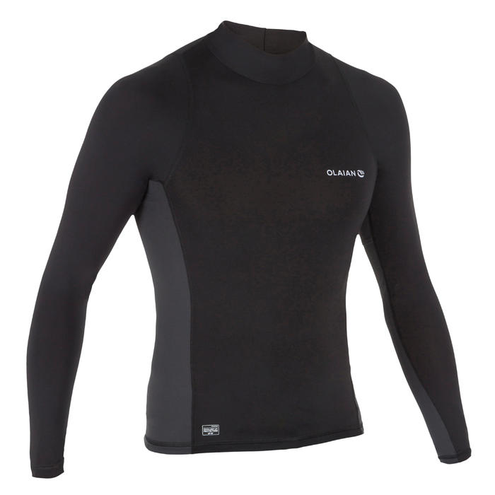 Tee Shirt Anti Uv Surf Top 500 Manches Longues Homme Noir Gris Olaian