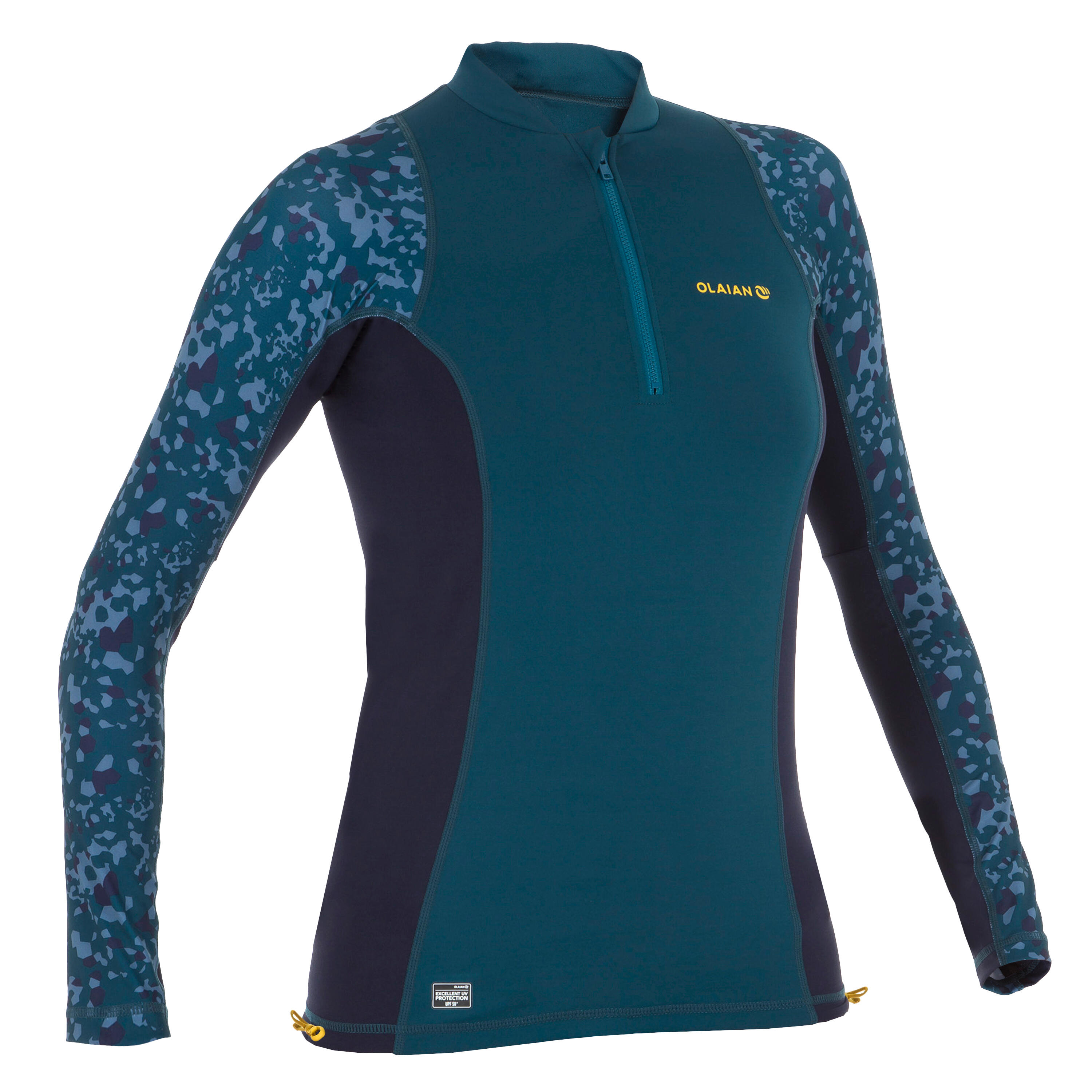 Tee Shirt Anti Uv Surf Top 500 Manches Longues Femme Noir Et Olaian