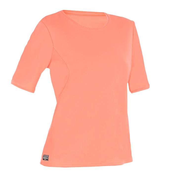 Water Tee Shirt Anti Uv Surf Manches Courtes Femme Corail Fluo Olaian
