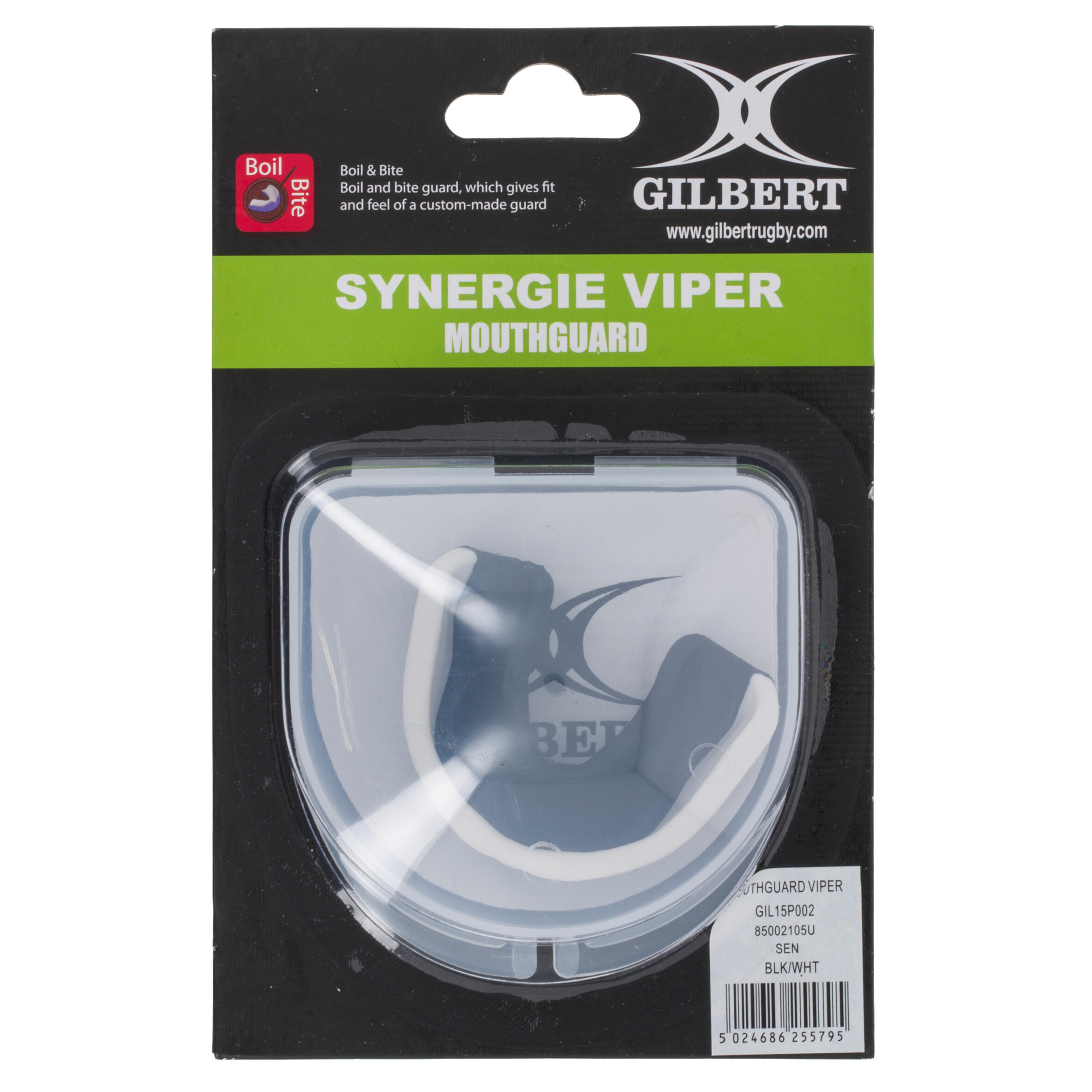 Gilbert Rugby Mouth Guard Viper - Adult White/Black - Decathlon