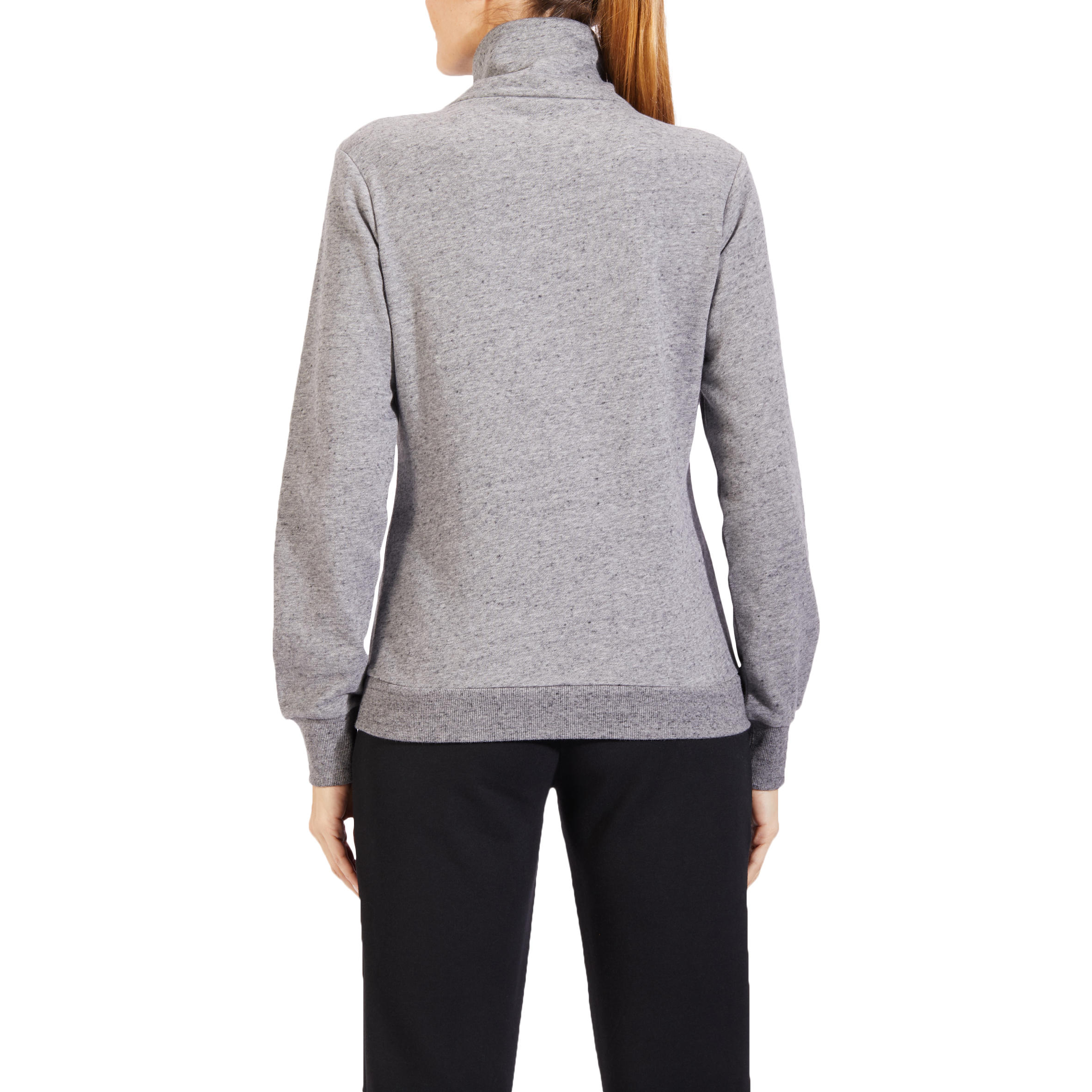 500 Women's High-Neck Pilates Gentle Gym Jacket - Mottled Grey - Decathlon
