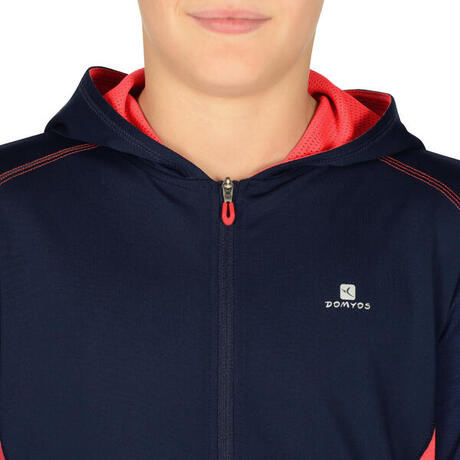 S900 Boys' Gym Hooded Jacket - Navy/Red | Domyos by Decathlon
