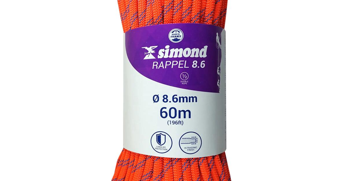 SIMOND ABSEILING ROCK CLIMBING HALF ROPE - ORANGE 8.6 MM X 60 M