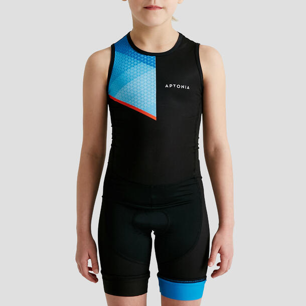 TRIATHLON CHILDREN SLEEVELESS TRISUIT BACK ZIP BLACK BLUE