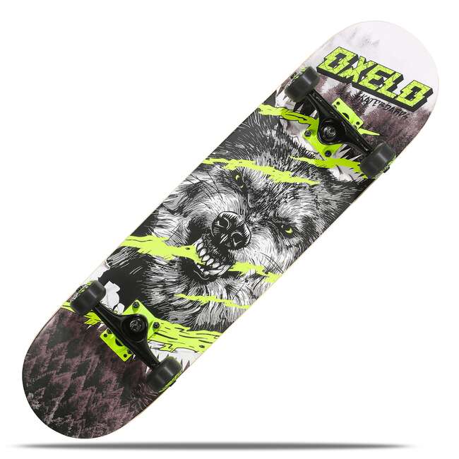 OXELO Kids' 8-12 Years Skateboard Mid 500 Wolf - Green...