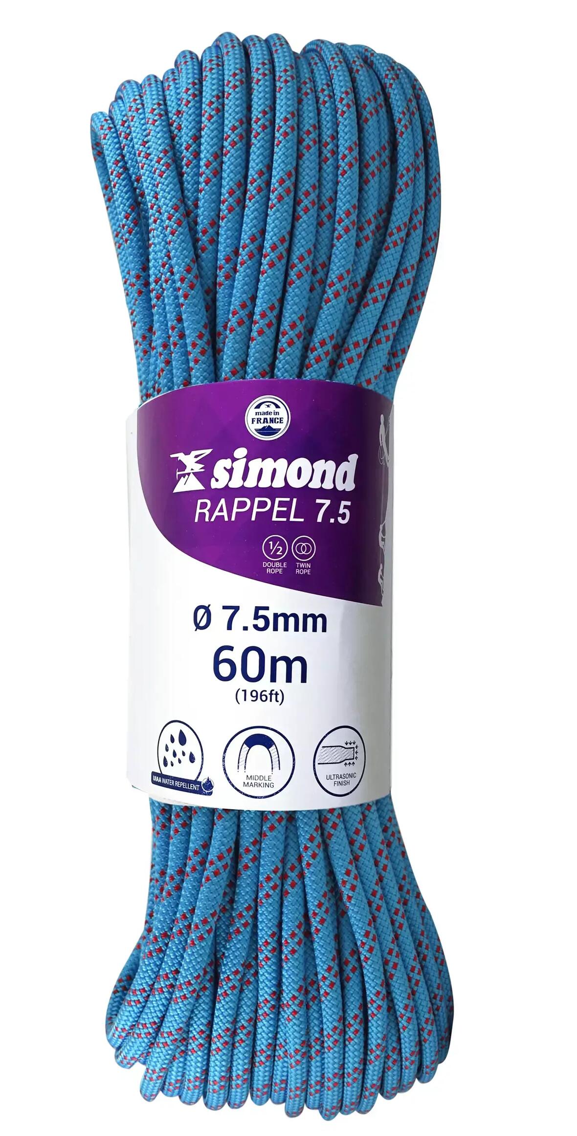SIMOND 7.5 MM X 60 M ABSEILING ROPE - BLUE