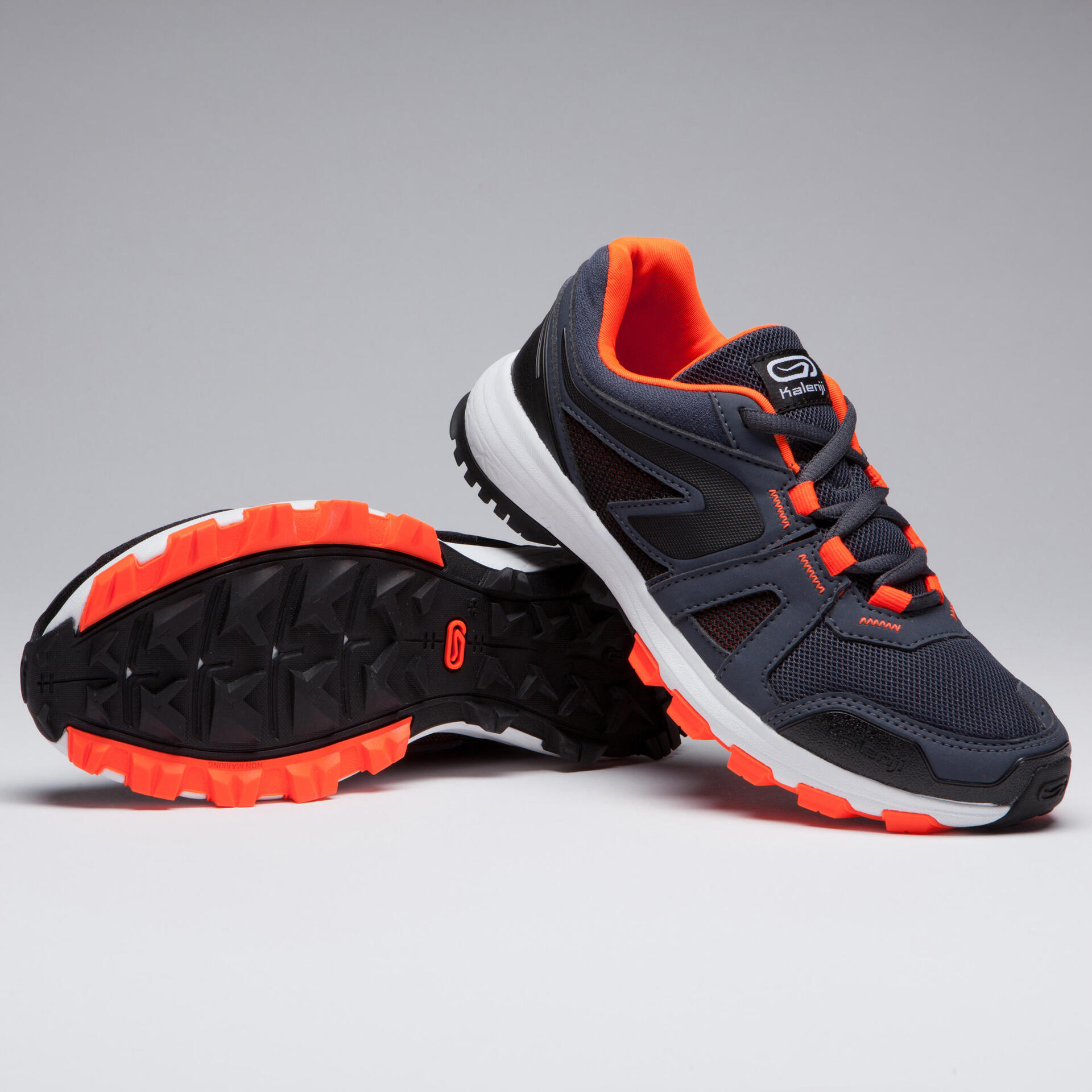 KIPRUN GRIP KIDS' RUNNING & ATHLETICS SHOES - GREY/BLACK/NEON ORANGE