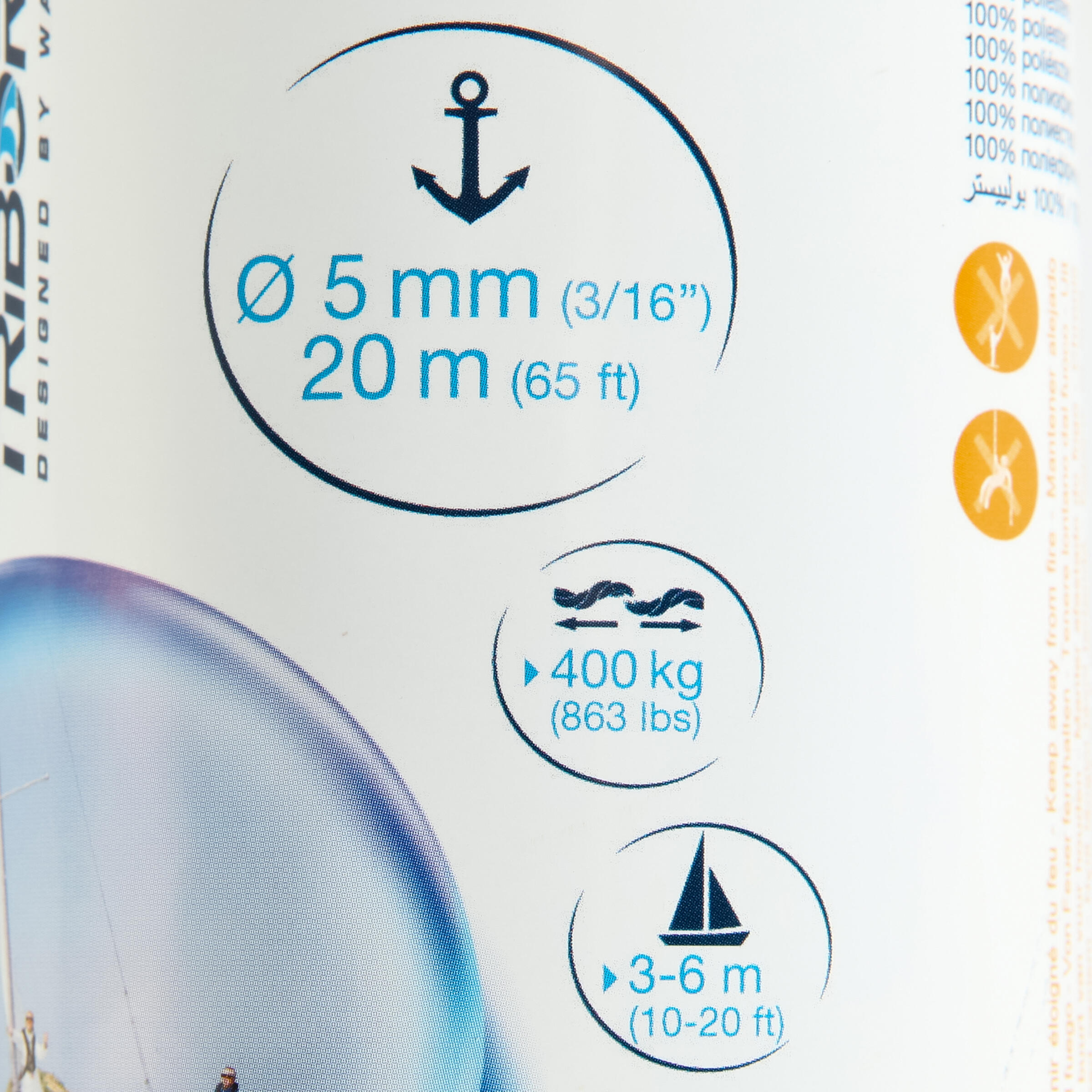 Challenge Sailing Line/Rope 5 mm x 20 m - Green/Orange - Decathlon