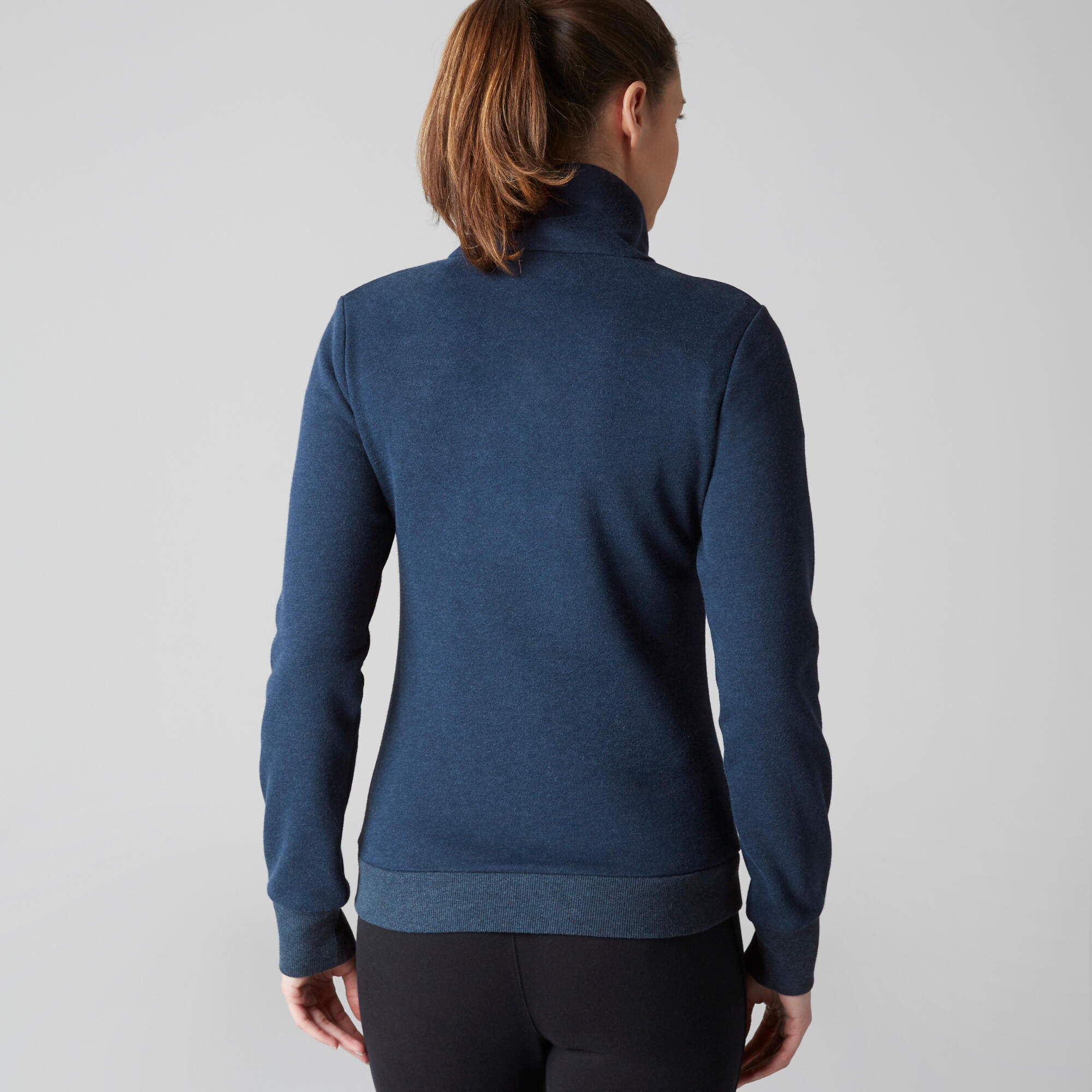 500 Women's High-Neck Gym Stretching Jacket - Mottled Blue - Decathlon