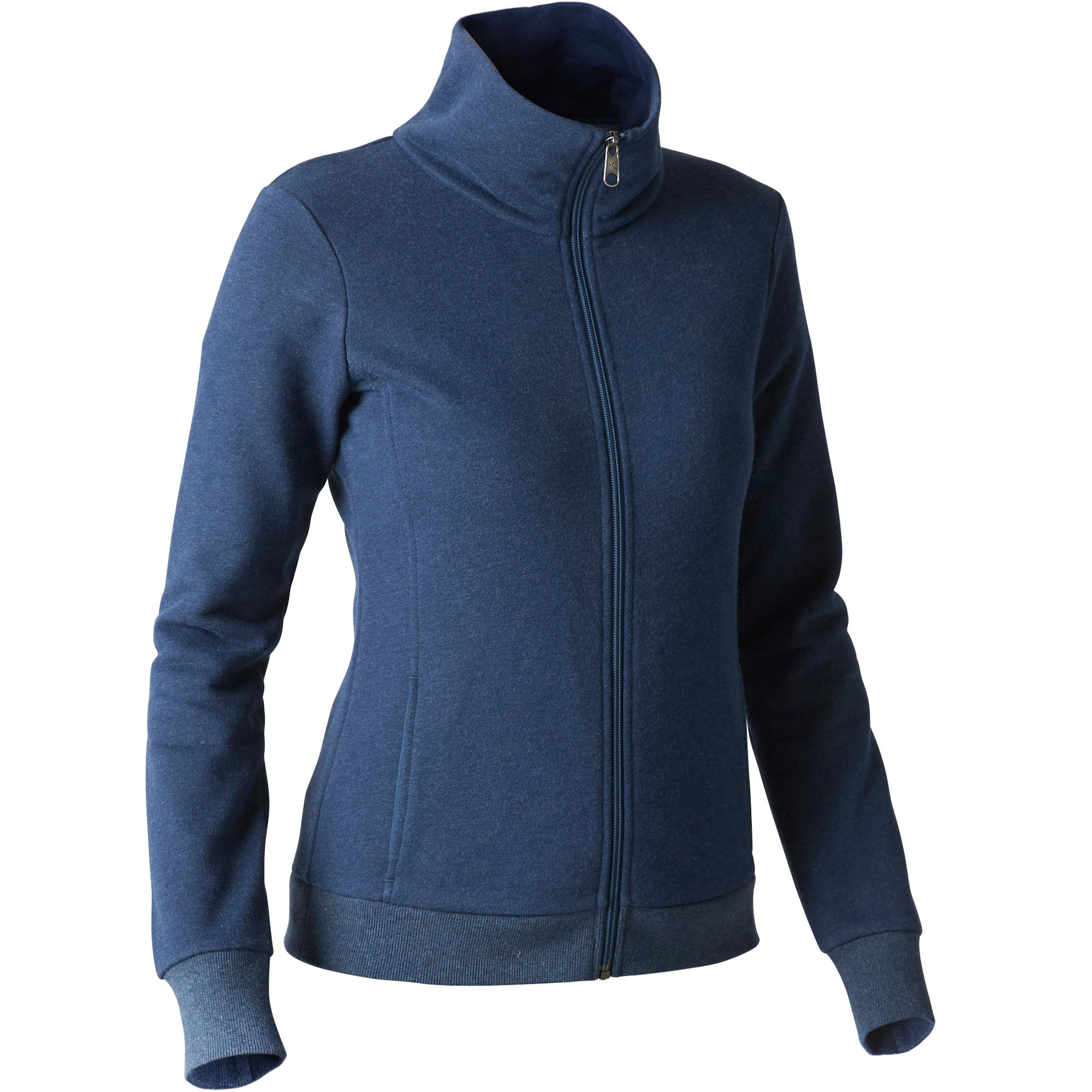 500 Women's High-Neck Gym Stretching Jacket - Mottled Blue - Decathlon