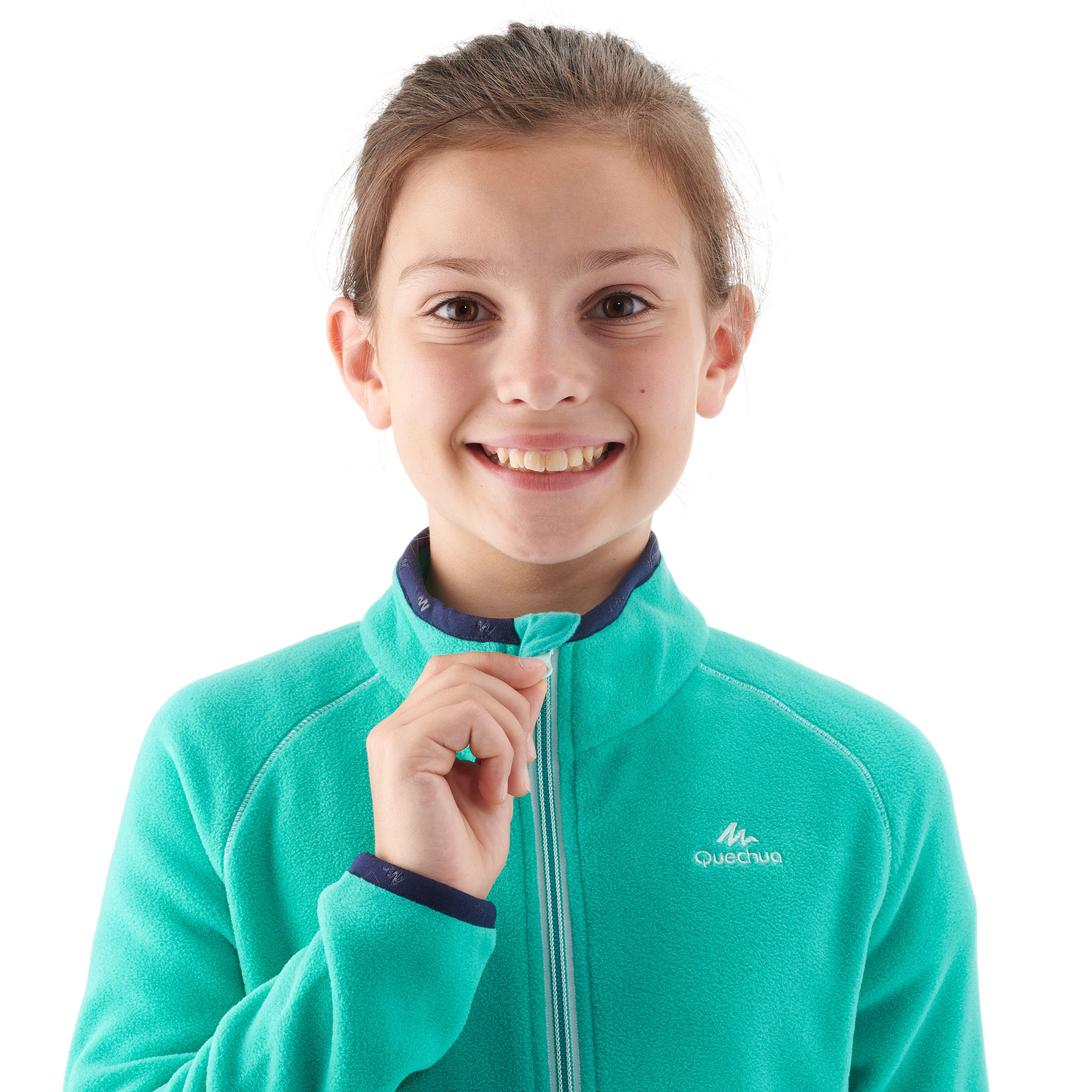 Fleecejacke Wandern MH150 Kinder M dchen 128 164cm T rkis Decathlon