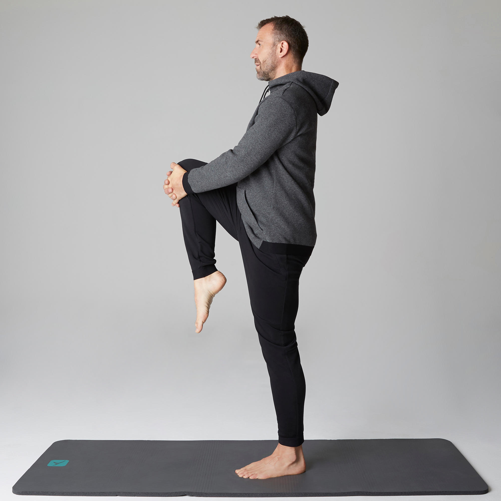 560 Hooded Gentle Gym & Pilates Jacket - Mottled Dark Grey - Decathlon
