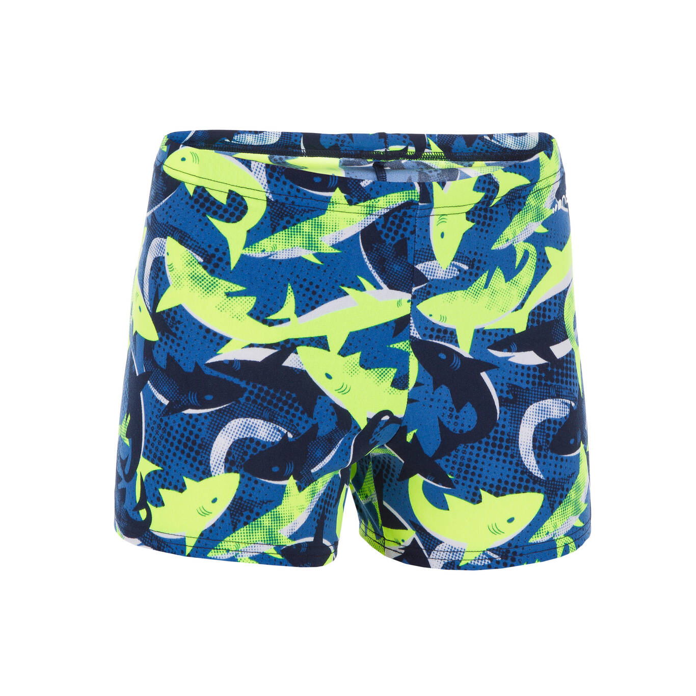 500 FIT BOY’S BOXER SWIMMING SHORTS - ALLSHARK YELLOW BLUE - Decathlon