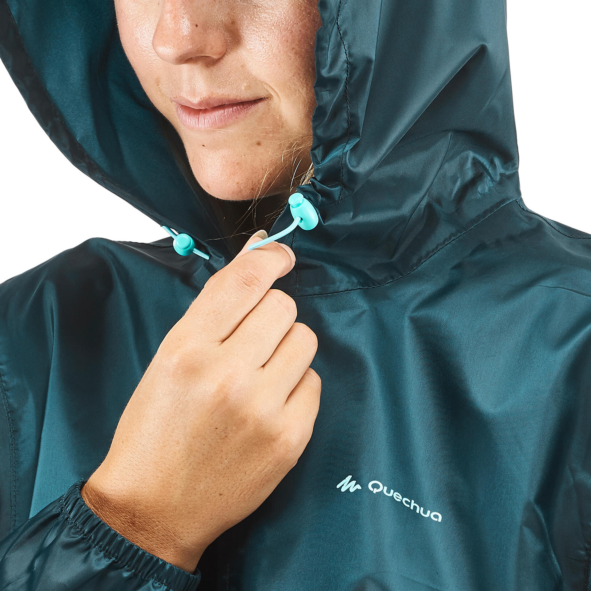 Women Nature Hiking Waterproof Half Zip Rain Jacket Quechua NH100 ...