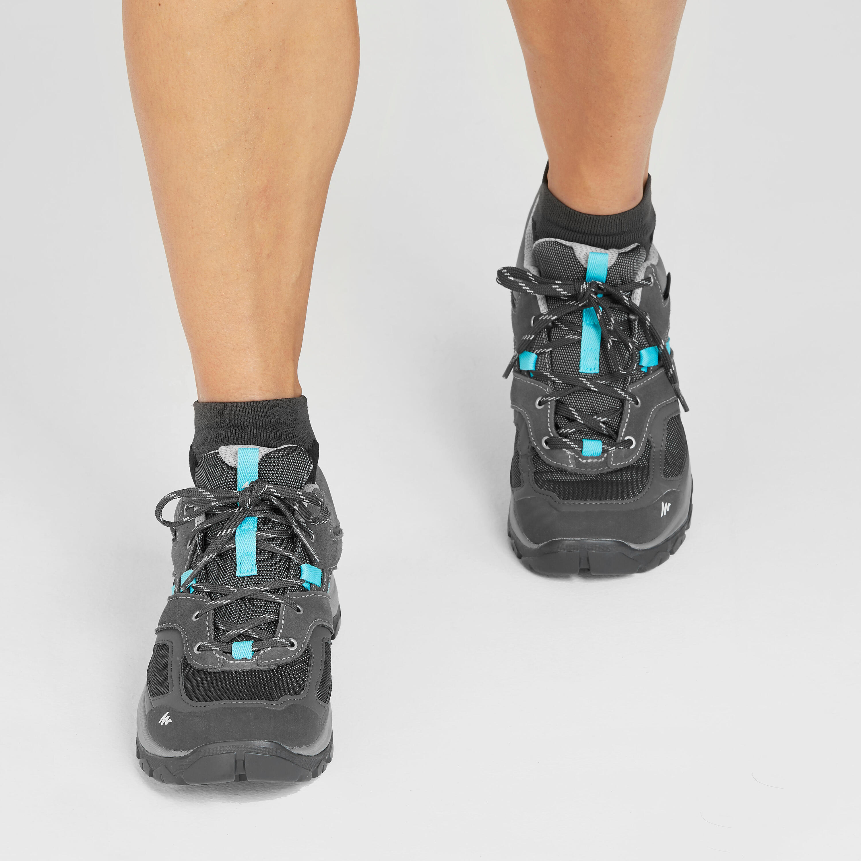 Women Mountain Hiking Waterproof Shoes Quechua MH100 - Grey/Blue