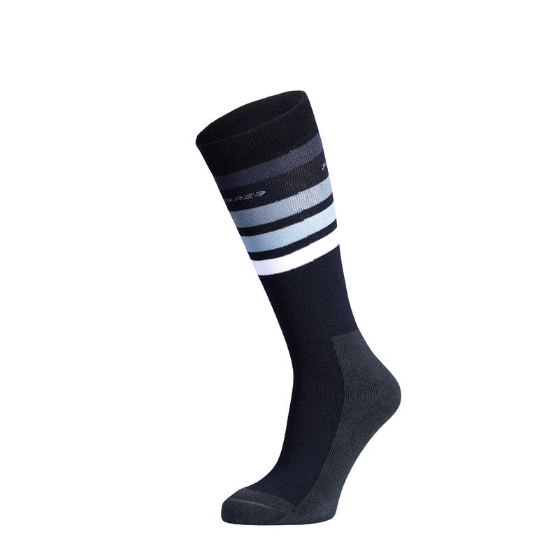 100 Girls' Horse Riding Socks - Black/White Stripes - Decathlon