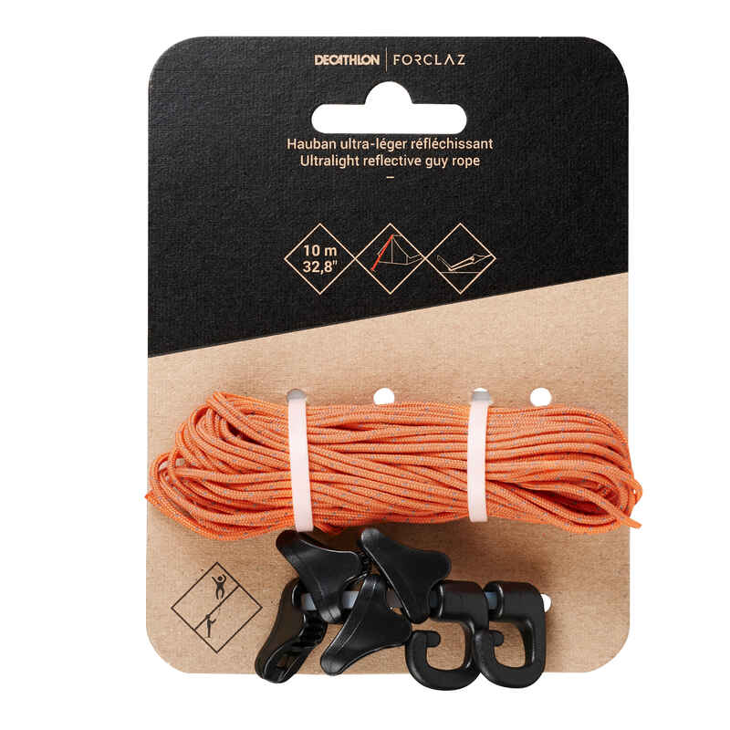 Ultra-light Reflective Guy Ropes - Orange - Decathlon