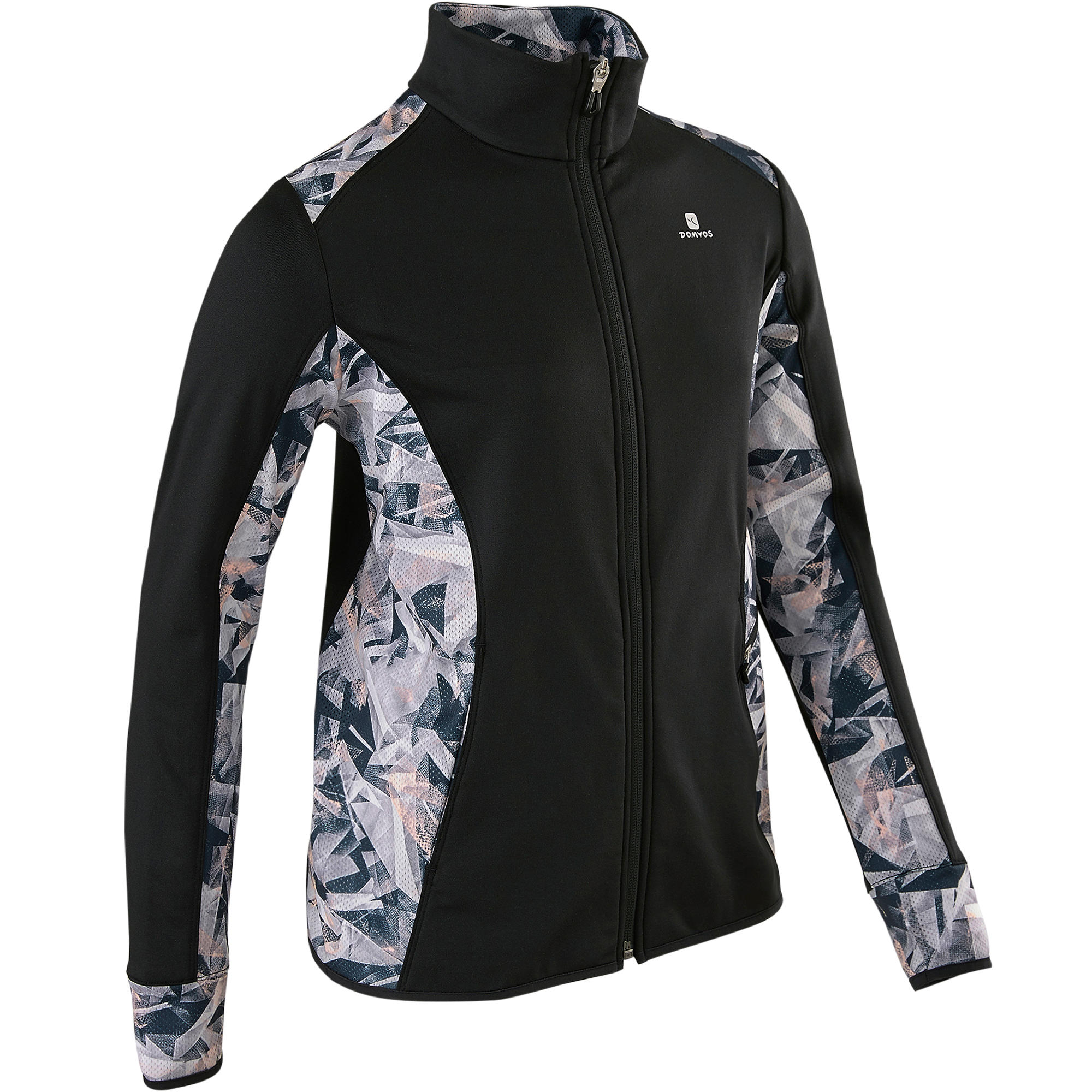 S900 Girls' Gym Breathable Warm Jacket - Black Print | Domyos by Decathlon