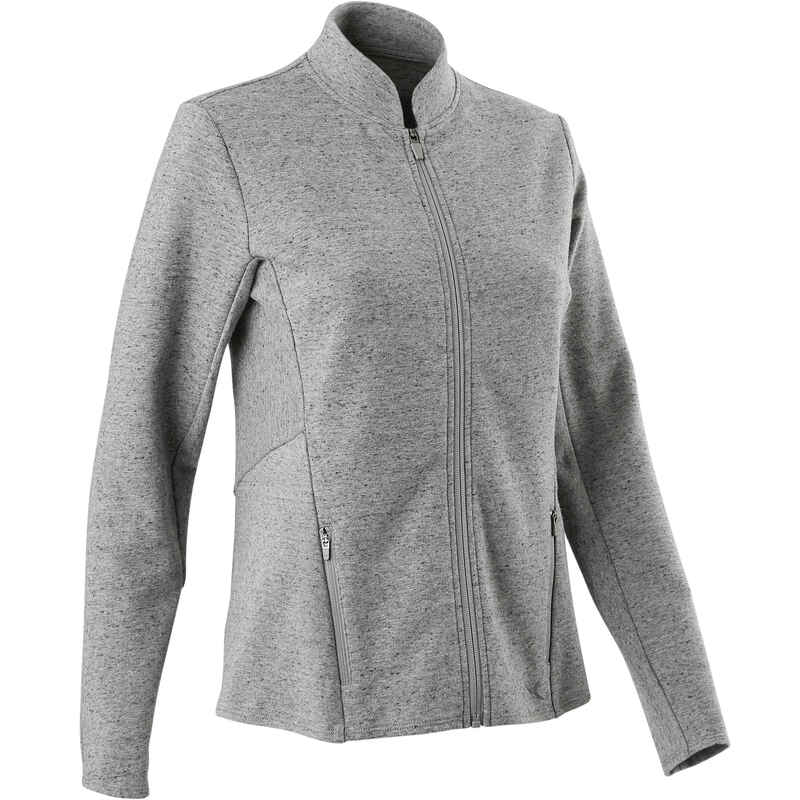 Sweat zippé col montant ajusté femme avec poche - 520 Gris - Decathlon