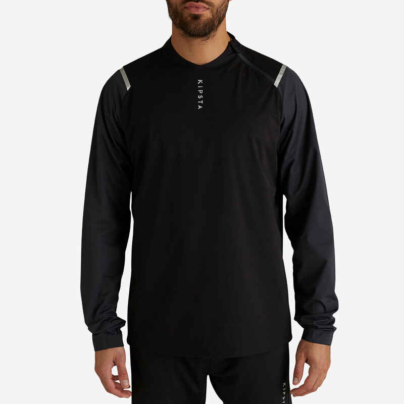 T500 Adult Football Waterproof Windbreaker - Carbon Black - Decathlon