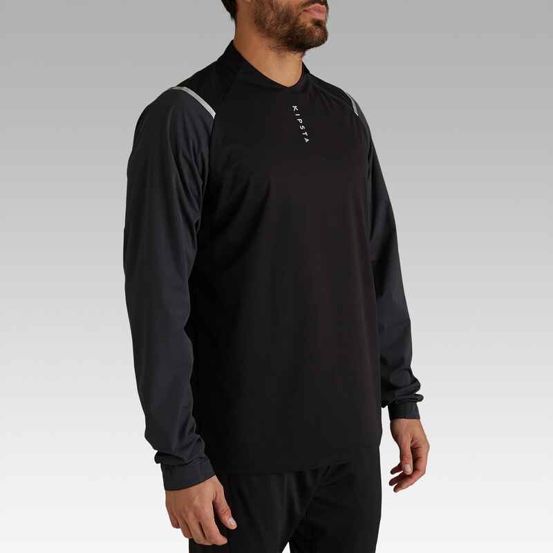 T500 Adult Football Waterproof Windbreaker - Carbon Black - Decathlon