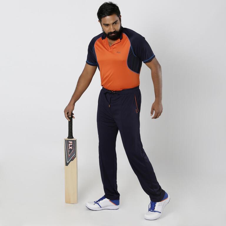MEN'S STRAIGHT FIT CRICKET TRACKPANTS TSR 500, BLUE