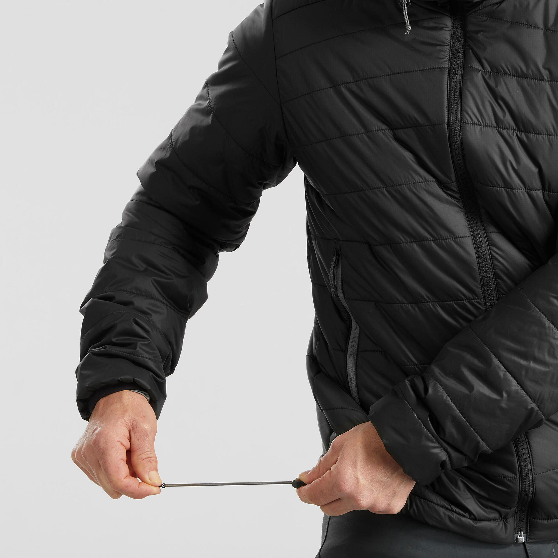 Men’s synthetic trekking padded jacket with hood MT100 -5°C - Black