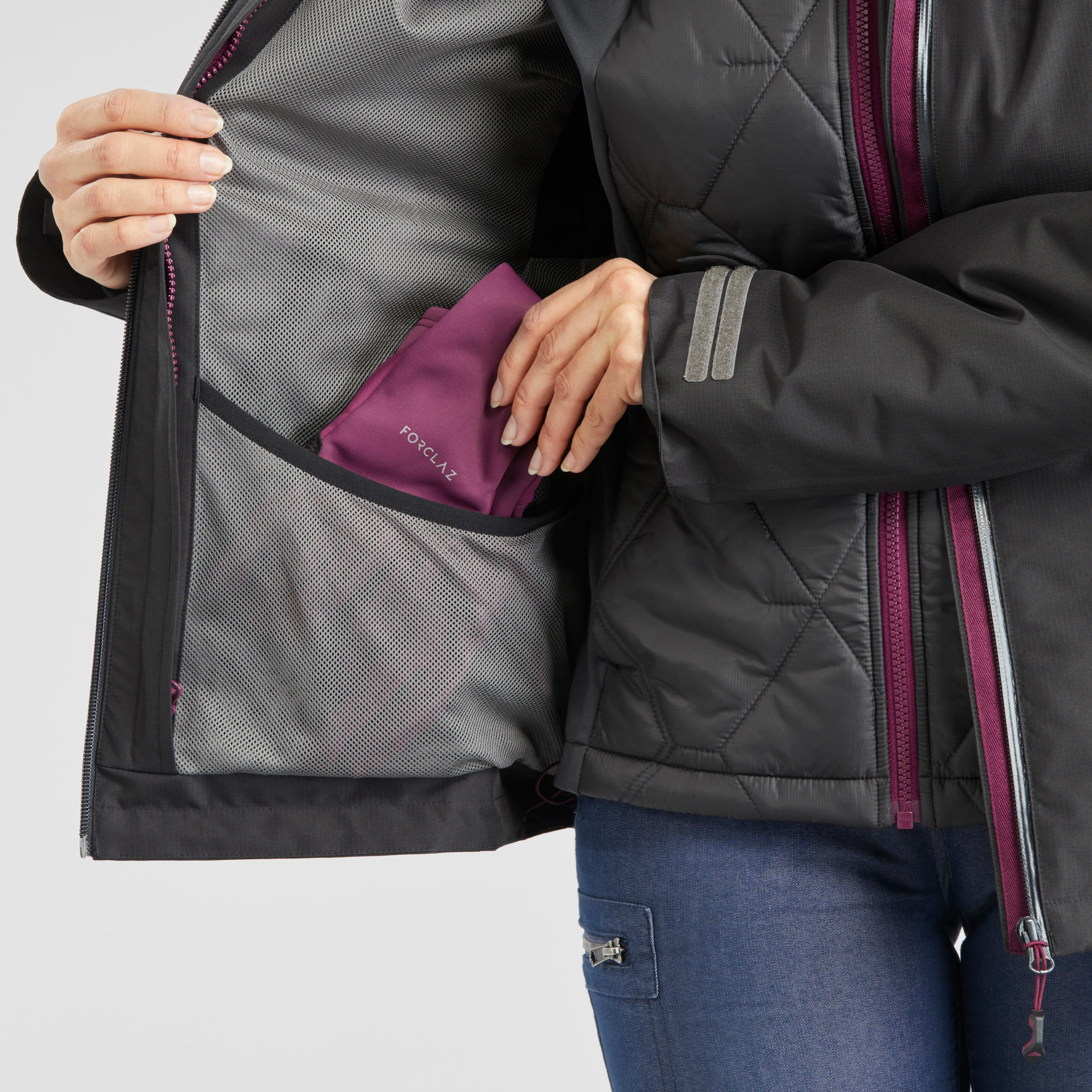 Women’s hiking 3-in-1 waterproof jacket SH500 Mountain - 10°C - Decathlon