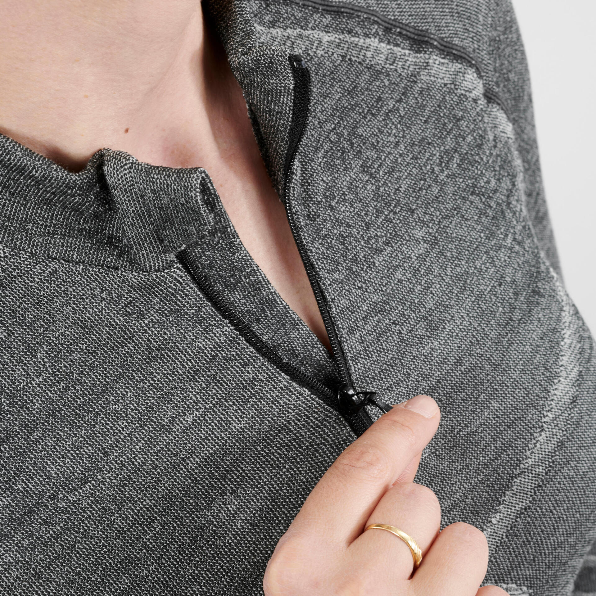 Women Ski Base Layer Wool Top Wedze 900 1/2 Zip - Grey