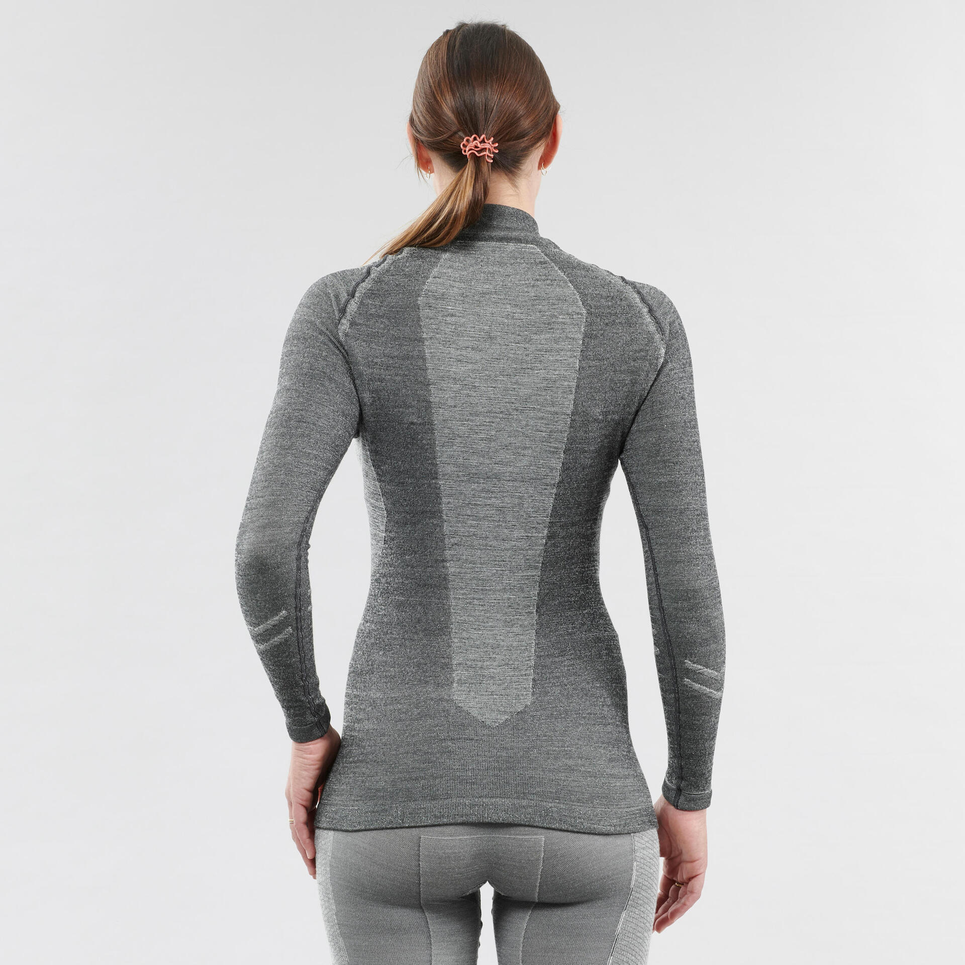 Women Ski Base Layer Wool Top Wedze 900 1/2 Zip - Grey