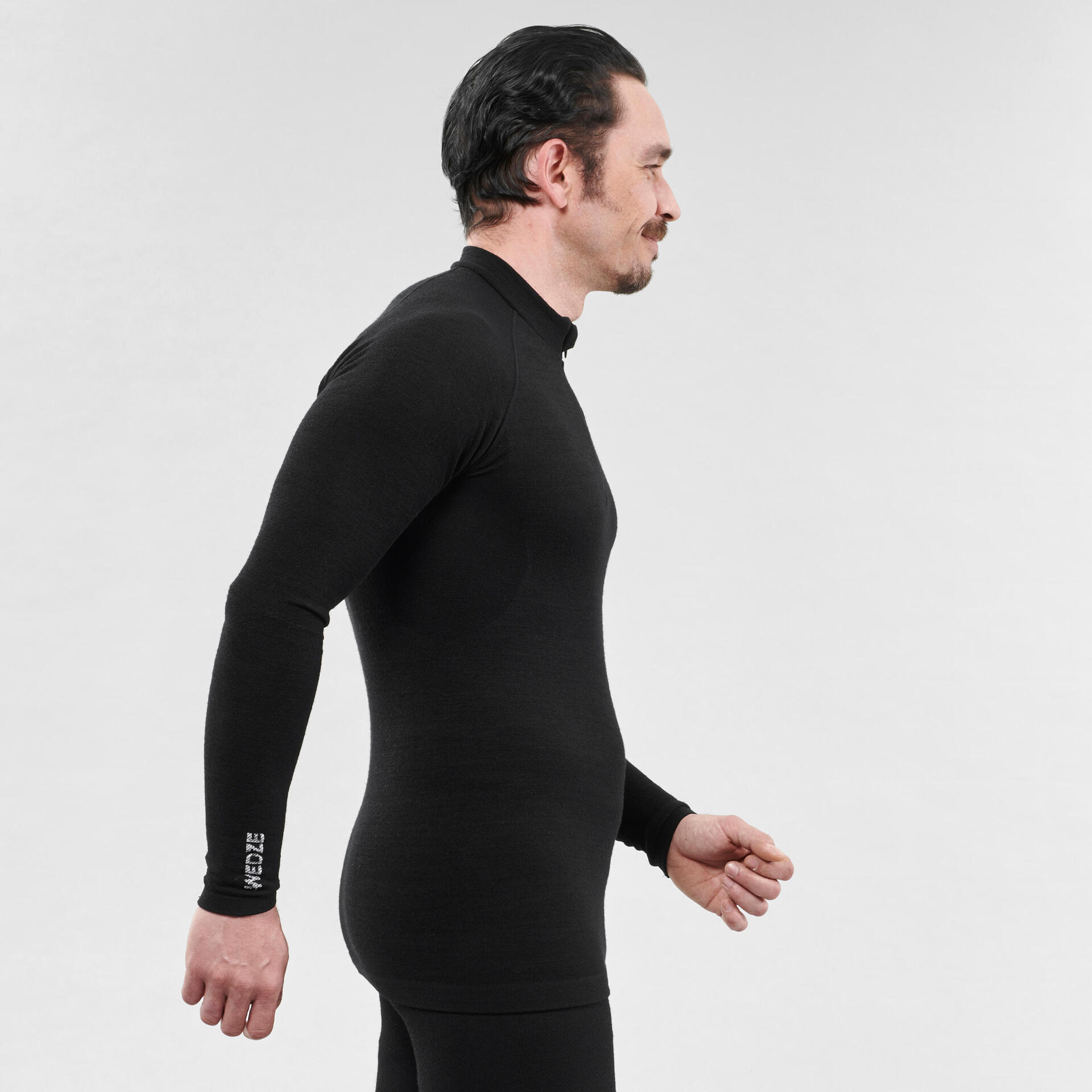 Men's skiing base layer top 900 wool - black