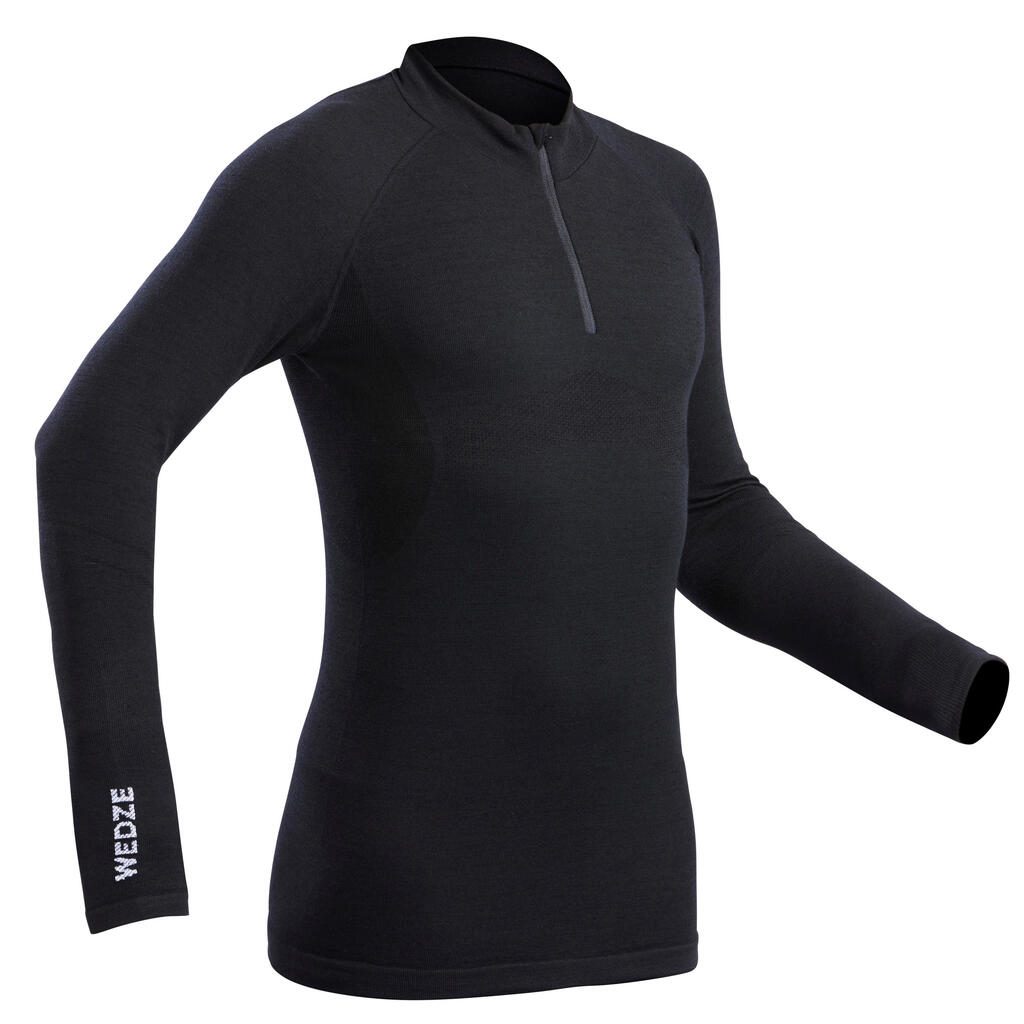 Men's skiing base layer top 900 wool - black