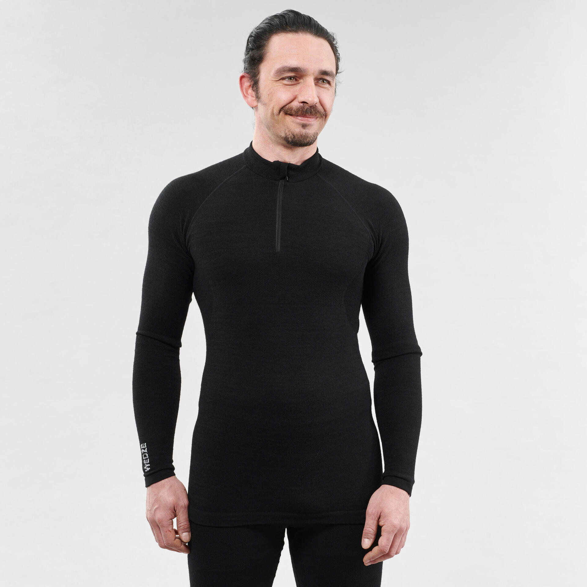 Men's skiing base layer top 900 wool - black