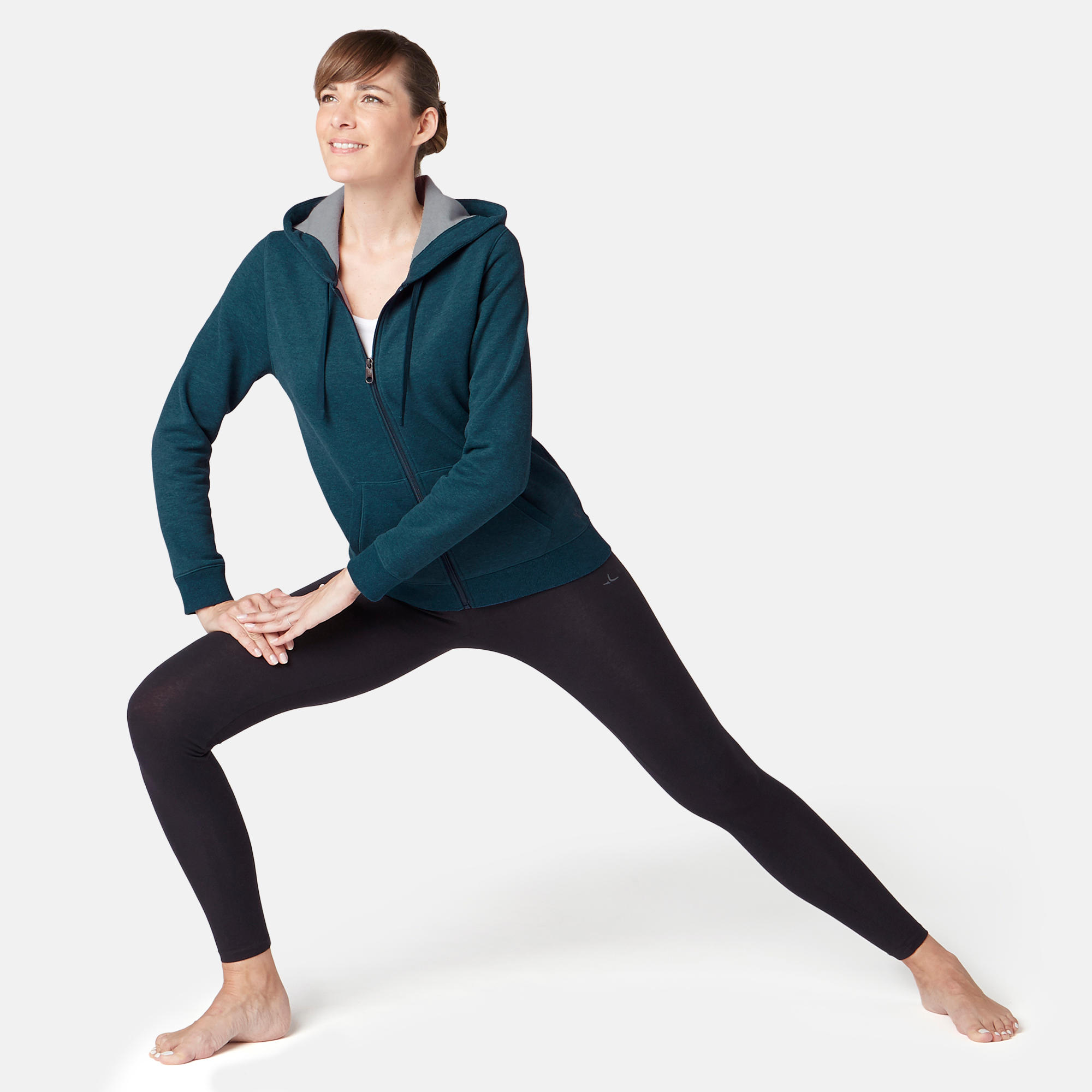 520 Women's Pilates & Gentle Gym Hooded Jacket - Blue - Decathlon