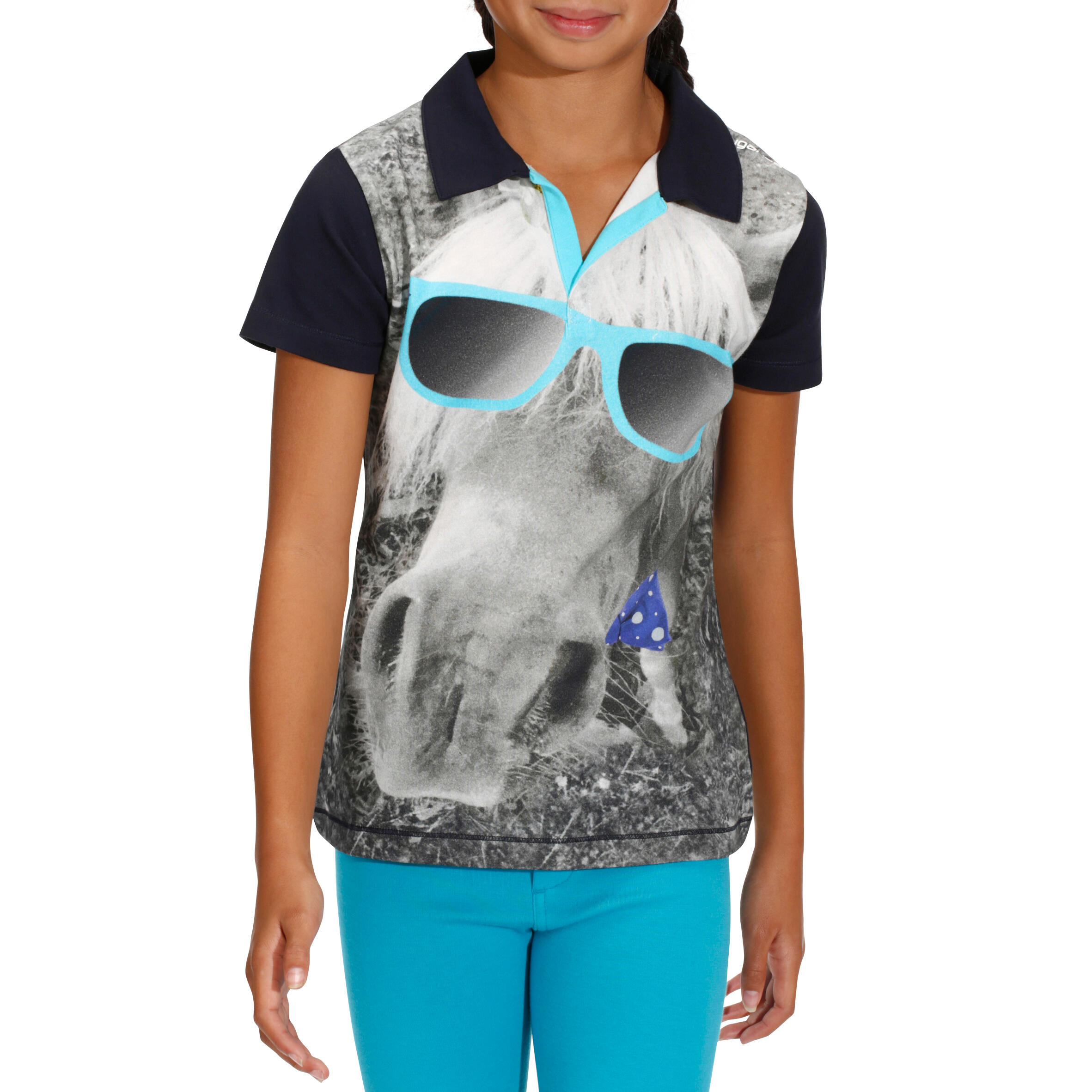 Astro Children's Short-Sleeved Horse Riding Polo Shirt - Navy Blue ...