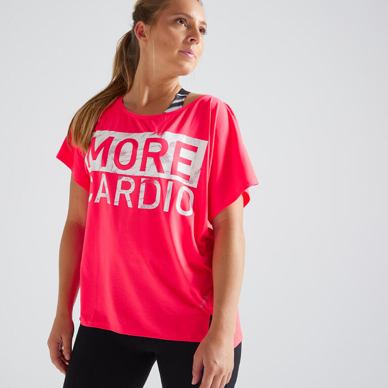 Women's Polyester Loose Fit Fitness T-shirt - Pink