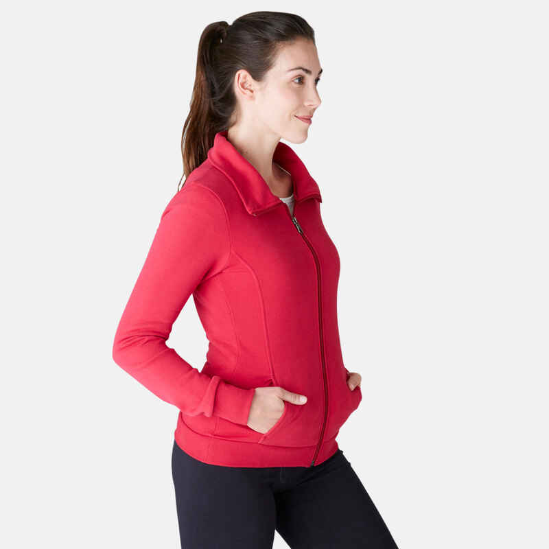 500 Women's High-Neck Pilates Gentle Gym Jacket - Dark Red - Decathlon