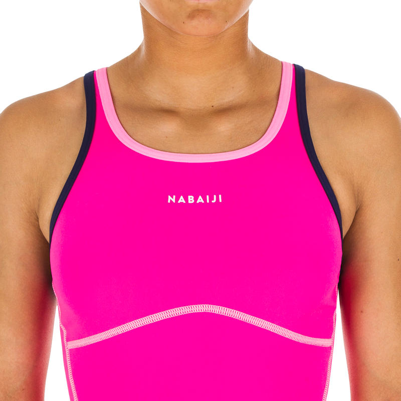 Kamyie 500 Girls One Piece Swimsuit Pink Decathlon