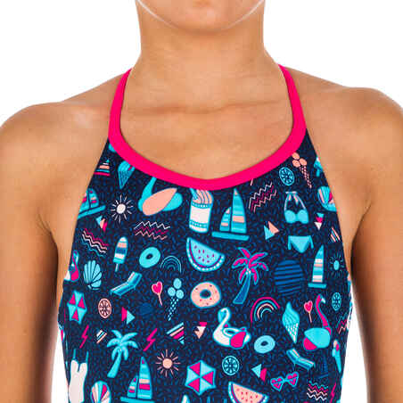 Girls' Swimming One-Piece Swimsuit - Riana All Playa Navy - Decathlon