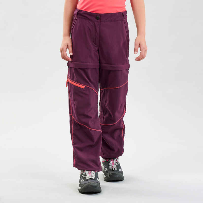 Kids’ Modular Hiking Trousers - MH500 KID Aged 7-15 YEARS - Purple ...