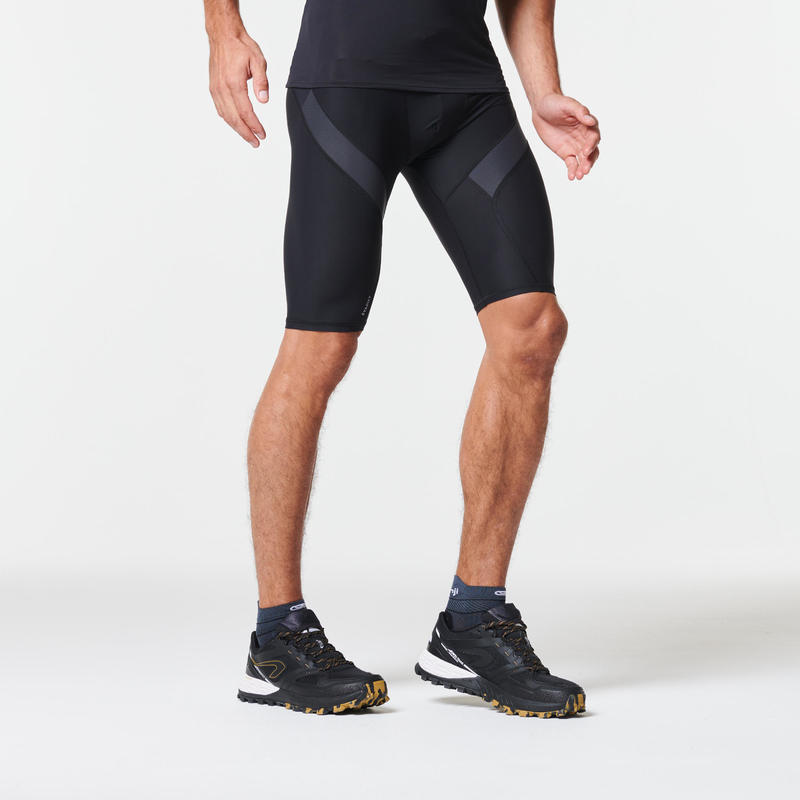 Men's Trail Running Tight Compression Shorts - black grey - Decathlon